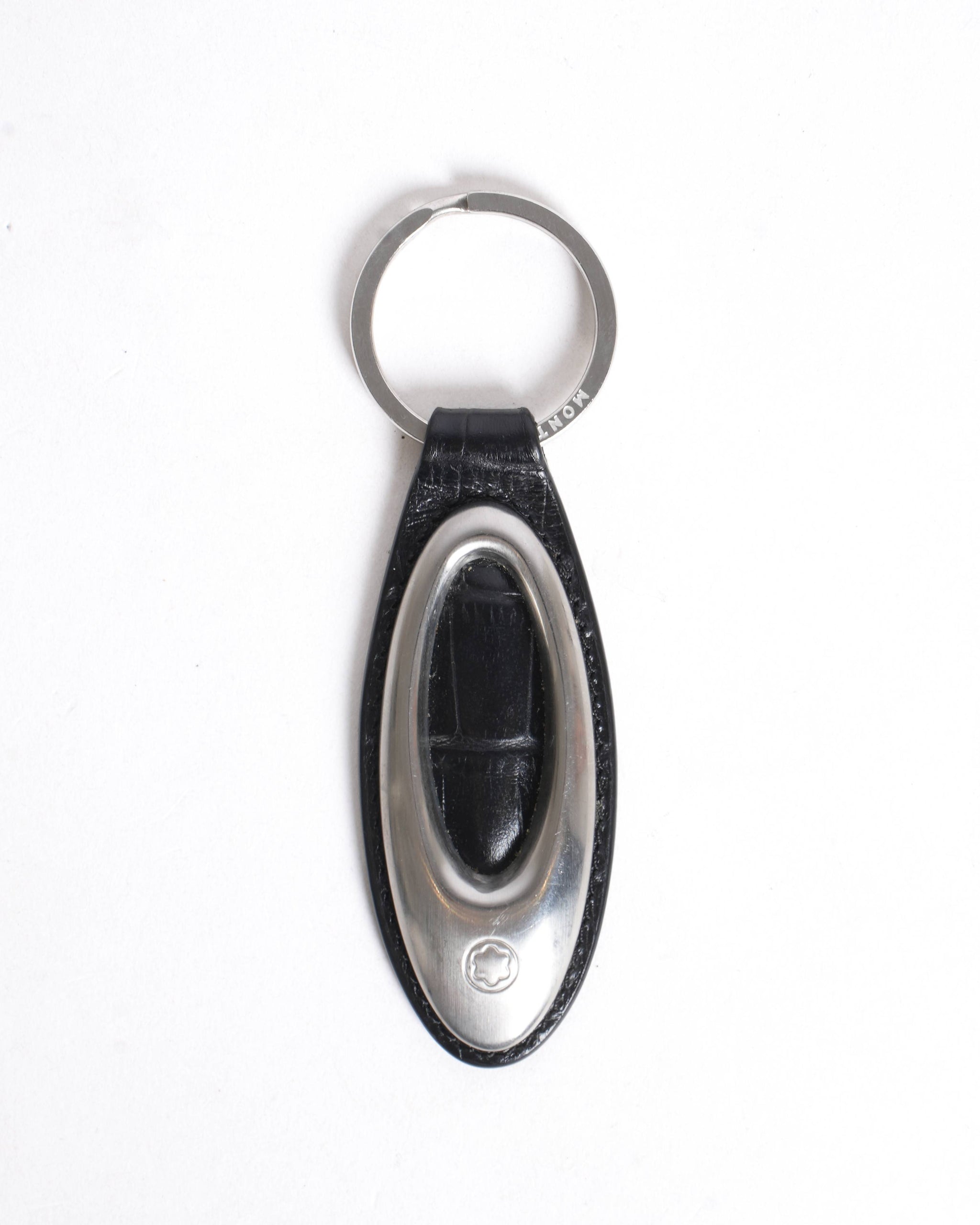 Montblanc Black Croc-Embossed Leather Oval Keyring - My Almari