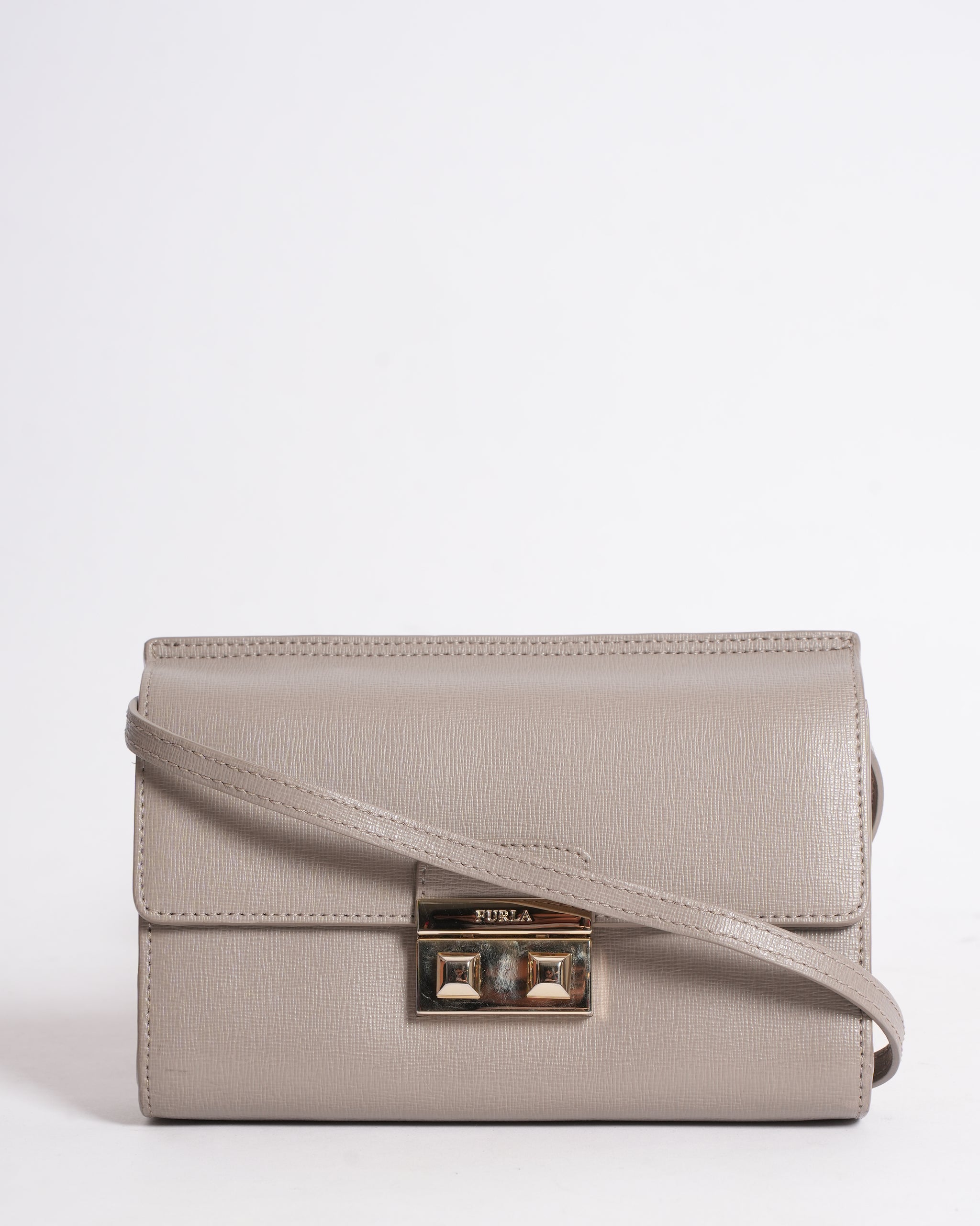 Furla Grey Leather Crossbody Bag with Gold Hardware – My Almari