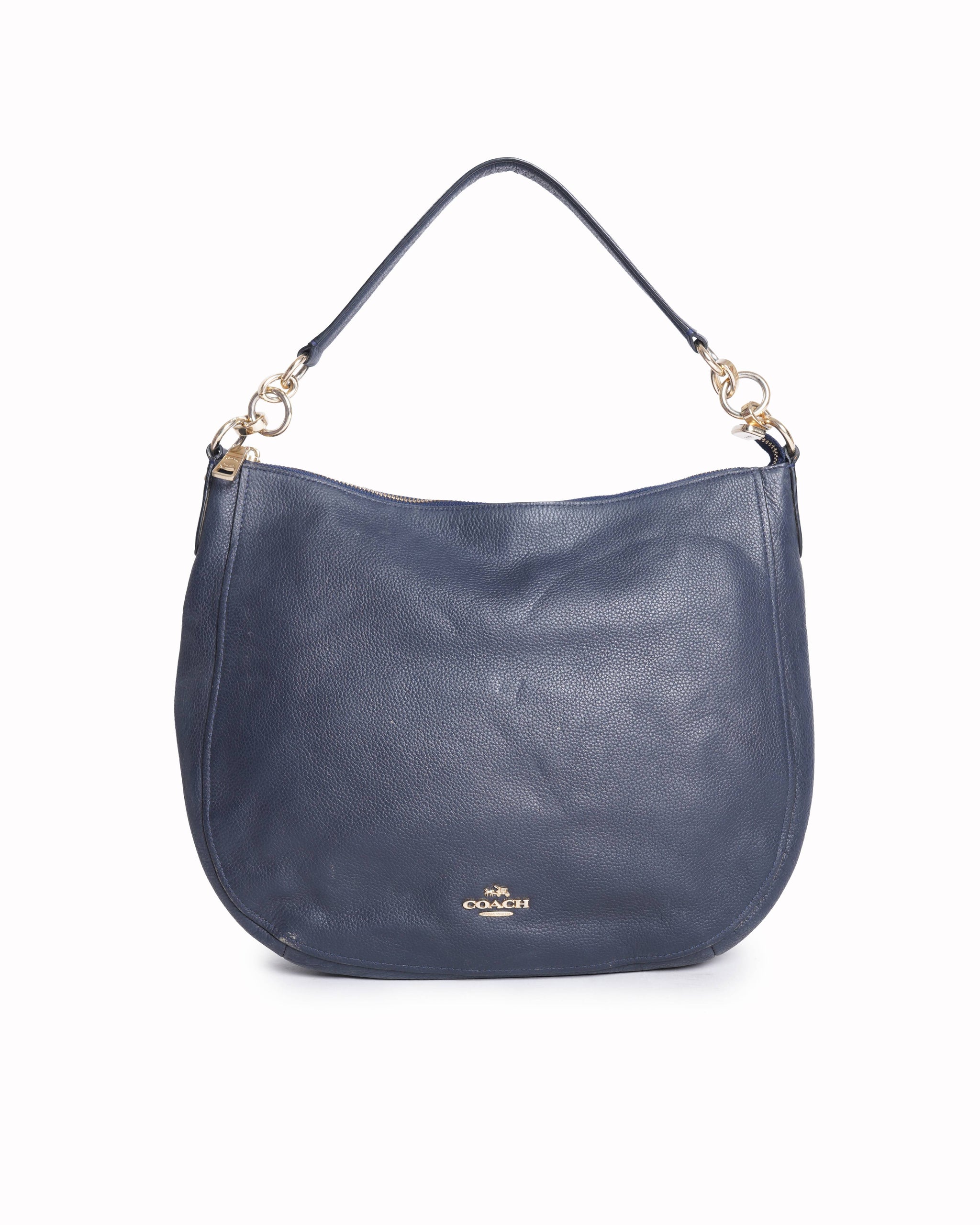 Coach Deep Navy Blue Pebbled Leather Shoulder Bag | Authentic Pre-loved ...