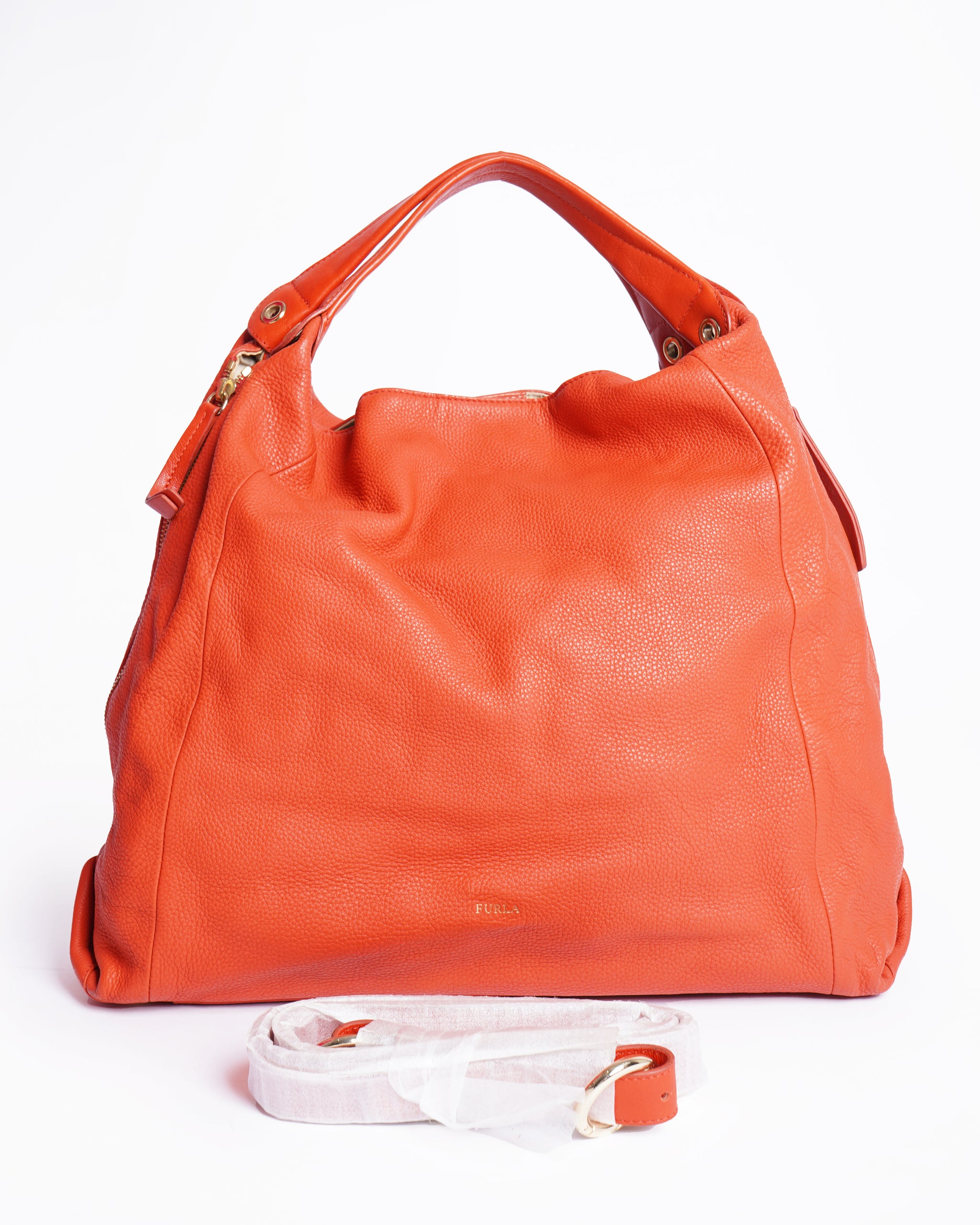 Authentic Pre-loved Furla Orange Leather Hobo Bag - My Almari