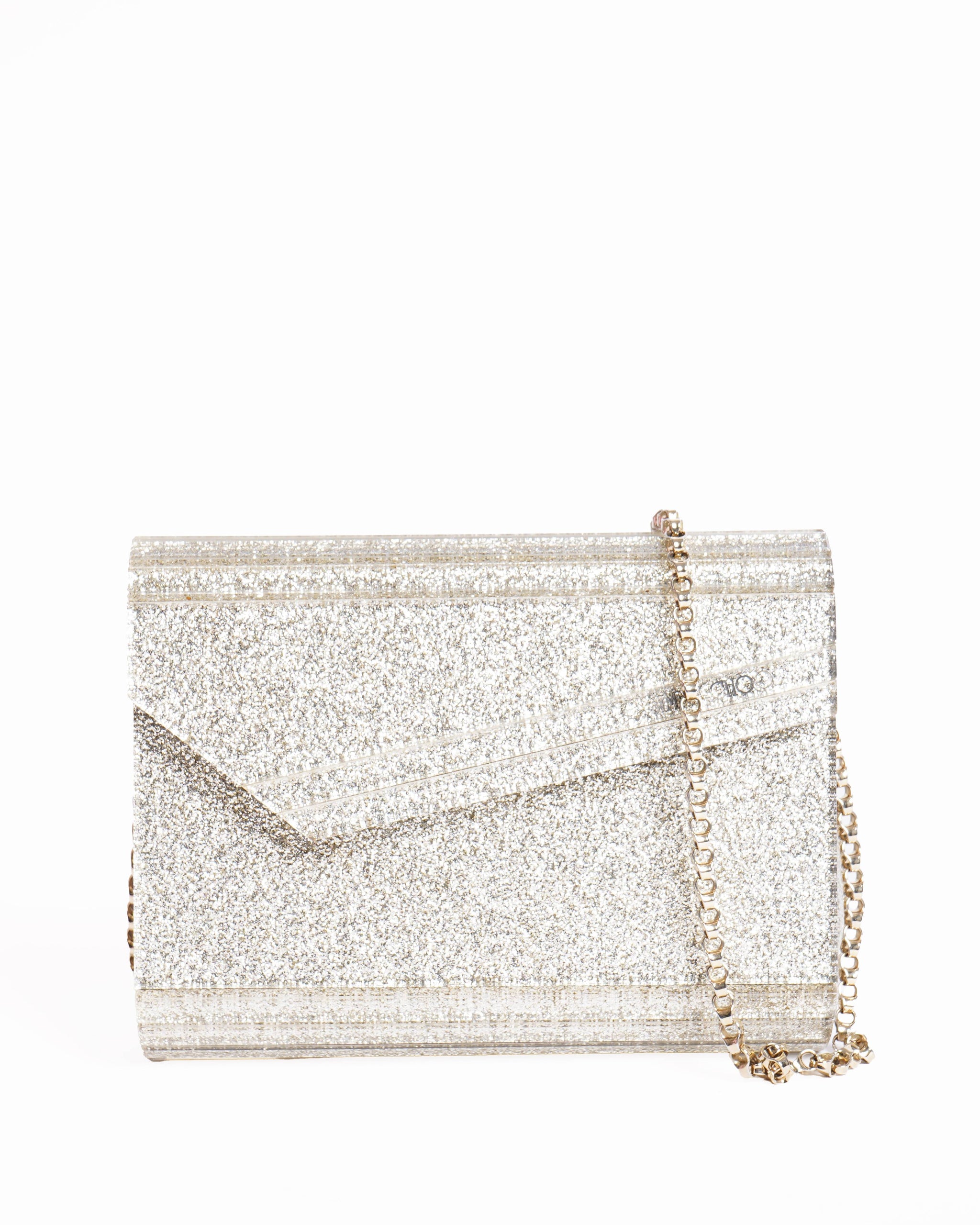 Jimmy Choo Candy Metallic Silver Glitter Acrylic Box Clutch | Authentic ...