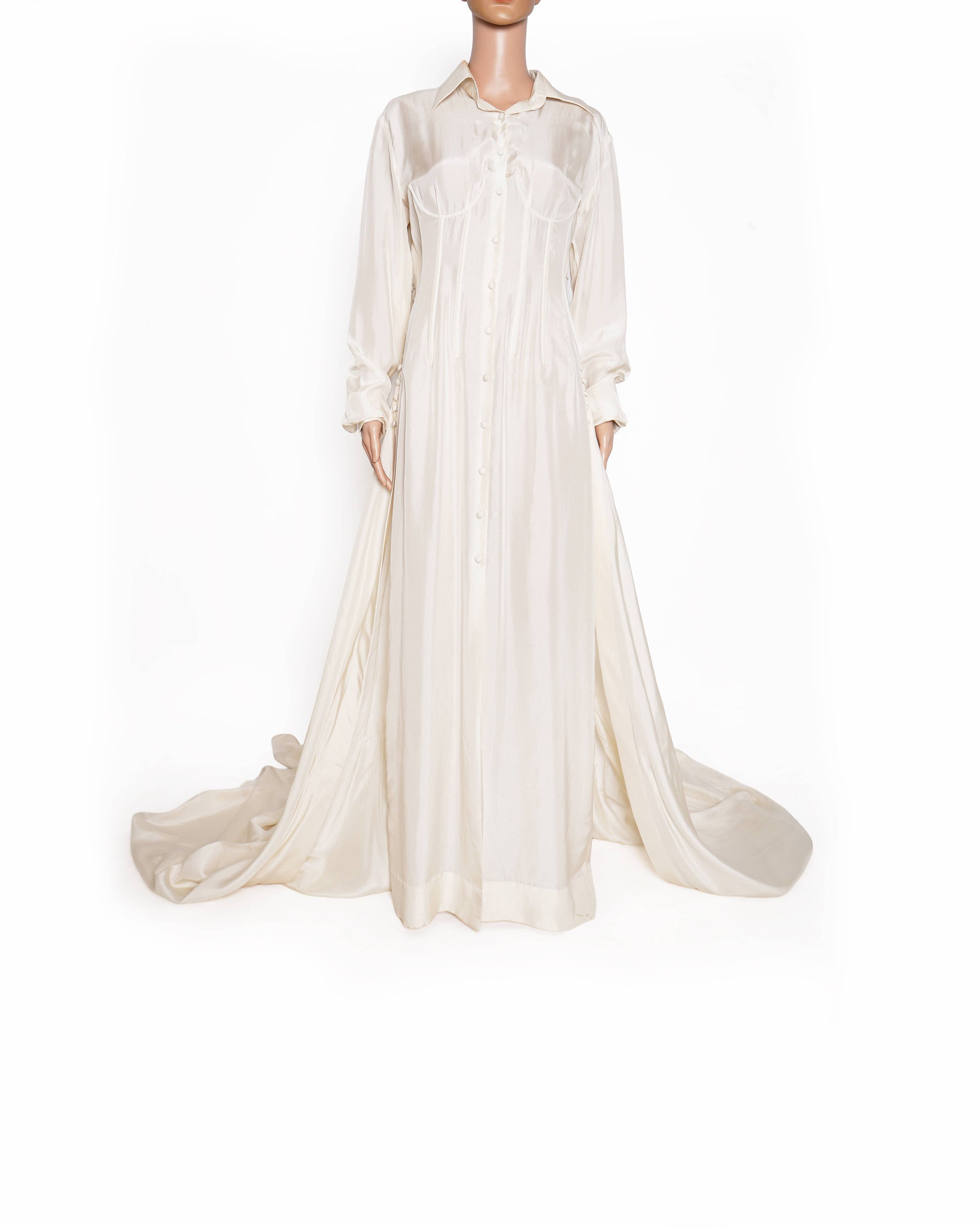 Bloni Atelier White Pleated Satin Gown with Trail | Authentic Pre-loved ...