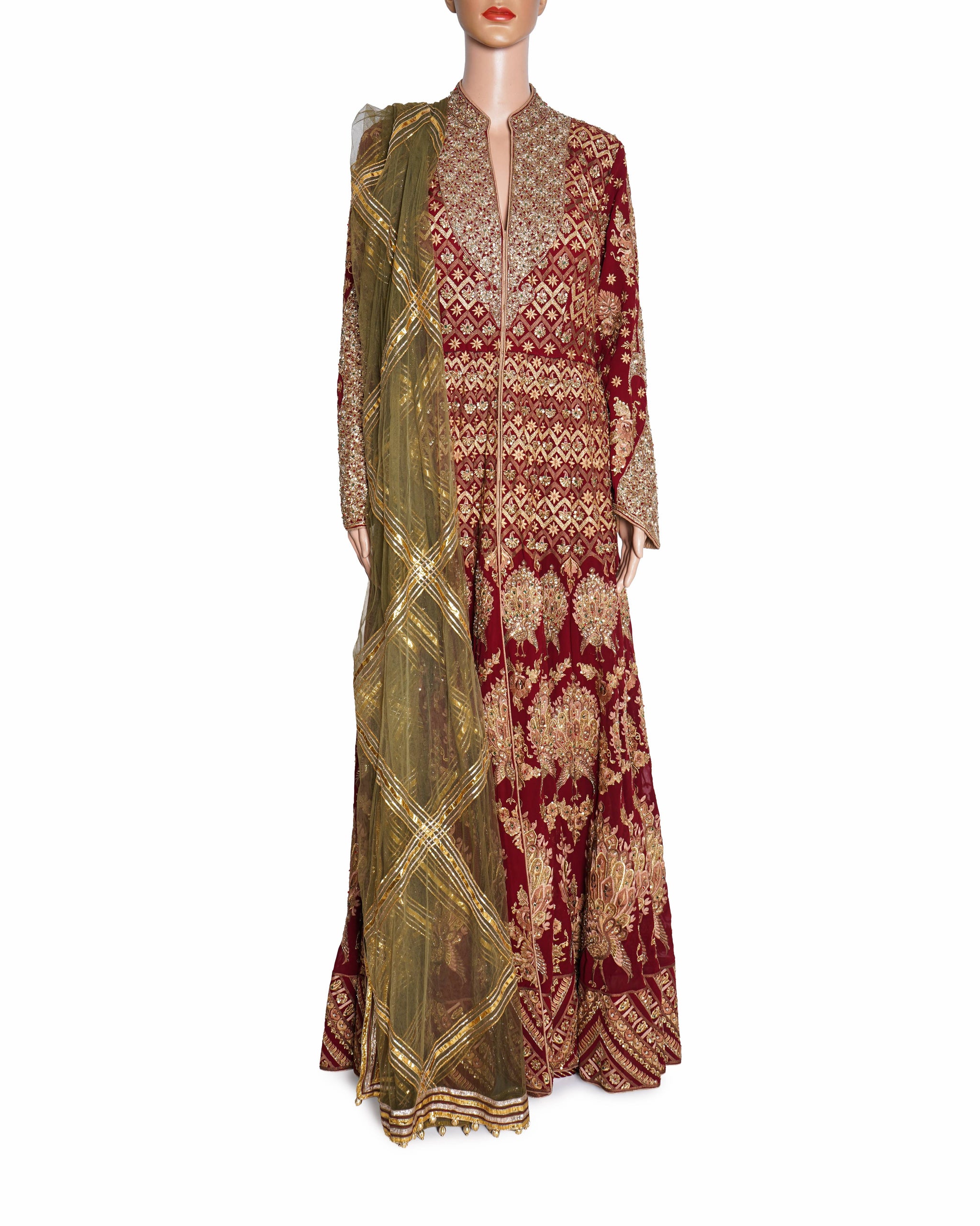 Rimple & Harpreet Narula Maroon & Gold Embroidered Anarkali Set ...